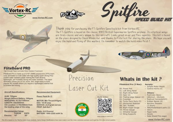 FT-Spitfire - Laser Cut Foamboard Speed Build kit - Vortex-RC