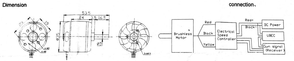 DYS D3536-6 1250KV Brushless Outrunner Motor - Vortex-RC